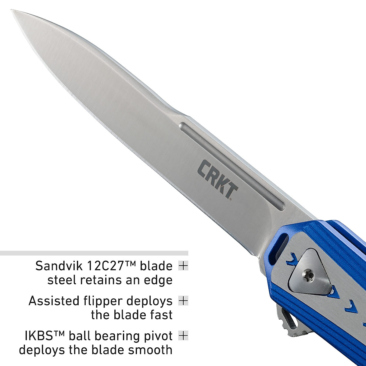 Columbia River Knife & Tool Stickler Folding Pocket Knife: Assisted Open Everyday Carry, Sandvik 12C27 Plain Edge Blade, Liner Lock, Aluminum Handle 6710, Blue & silver