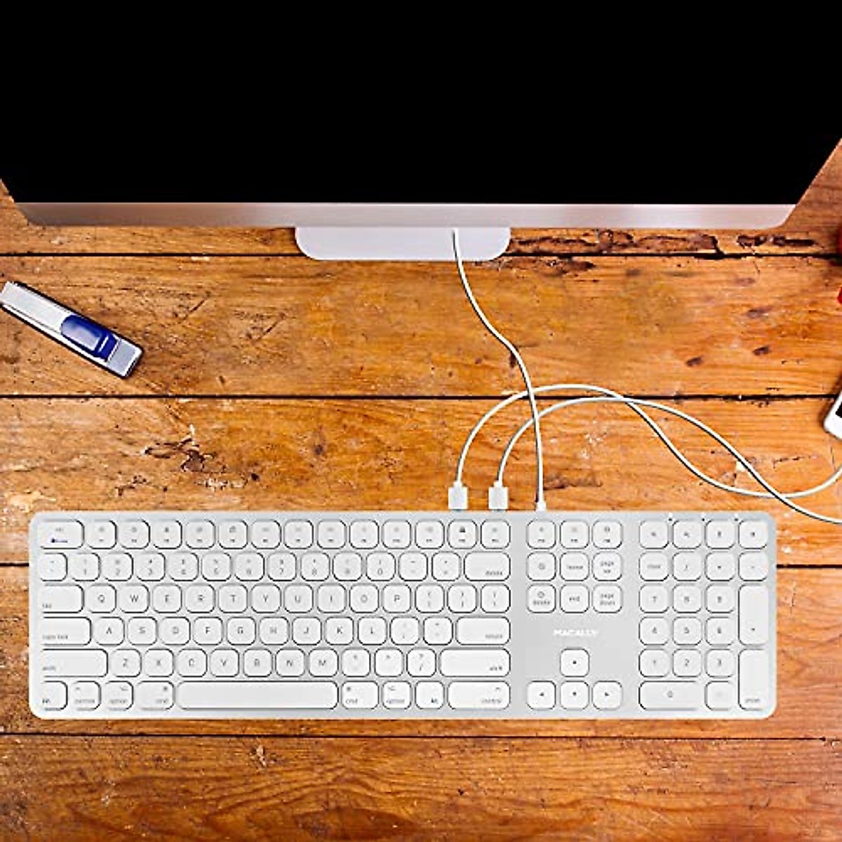 Macally Premium Wired Mac Keyboard with Number Keypad and 2 Port Hub - Compatible Apple Keyboard Wired - Extended USB Keyboard for Mac Mini/Pro, iMac, MacBook Pro / Air (Silver Aluminum)