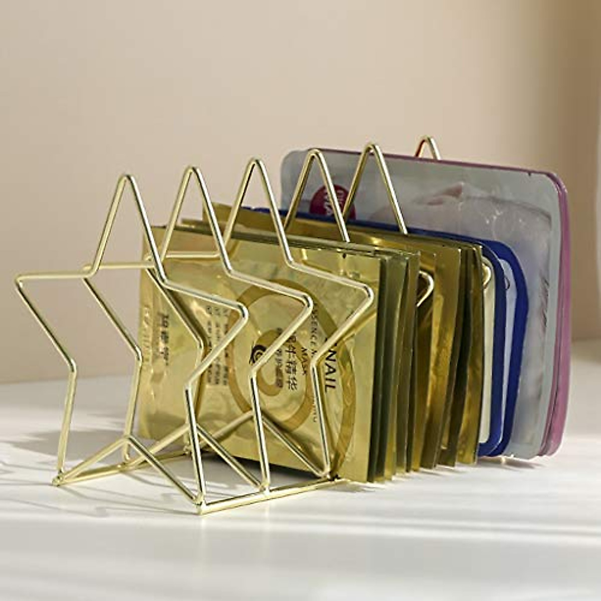 Storage Newspaper Baskets Magazine Rack Bookshelf Mask Box Large Capacity Desktop Rack Wrought Iron Golden Five-Pointed Star Rack (Color : Gold, Size : 2014.514.5cm)