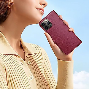 DJBull 2-in-1 Detachable for iPhone 13 Pro Max Wallet case with Credit Card Holder【RFID Blocking】,Flip Folio Book PU Leather Protective Cover Women Men for Apple 13ProMax Phone case Wine Red