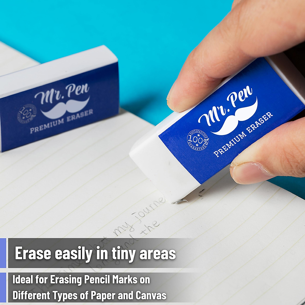 Mr. Pen Pencil Erasers, White, Large, Pack of 10