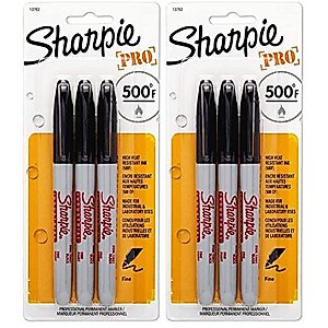 Sharpie 13763PP Industrial Fine tip Permanent Markers, Black, Quick-drying, Fade and Water-resistant, Supports up to 500 Degrees F, 2 Blister Packs of 3 Markers, 6 Markers Total