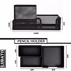 Ludato 2 Pieces Mesh Pen Holder Desk Organizers and Accessories for Desk，3 Compartments Black Pencil Holder for Office Supplies， Gifts for Colleague