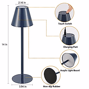 LEDLUX Cordless LED Table Lamp, Rechargeable Desk Lamp, Wireless Small Night Light, Metal Modern Desk Light, Stepless Dimming, Touch Switch, for Bedroom/Coffee Table/Restaurant/Garden(Blue,1 Pack)