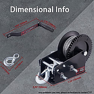 TYT 3500LB Boat Trailer Cable Winch with 32ft Steel Rope, Hardened Steel Ratio 4:1/8:1 Gear Manual Winch, Heavy Duty Portable Hand Crank Winch with Hook for Towing Pulley Boat Trailer RV Jet Ski Winch