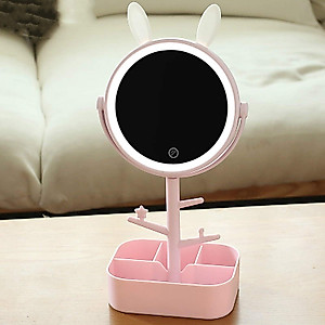 FQYYDD Illuminated Makeup Mirror Make-Up Mirror Led With Rotating Light And Storage Box