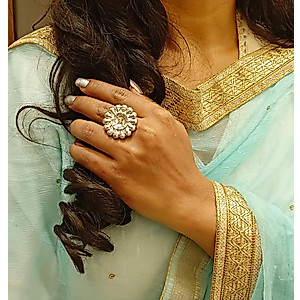 Efulgenz Indian Oxidized Jewelry for Navratri Boho Vintage Gypsy Indian Oxidized Silver Statement Adjustable Floral Big Jewelry