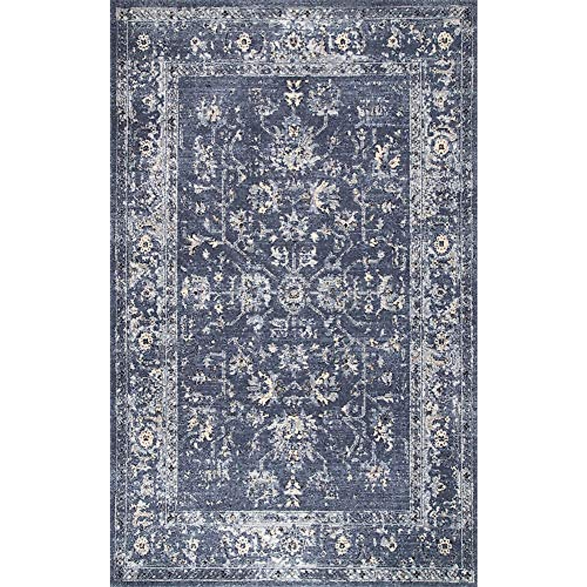 nuLOOM Vera Distressed Florid Area Rug, 9' x 12', Blue