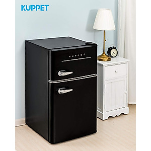 KUPPET Retro Mini Refrigerator 2-Door Compact Refrigerator for Dorm, Garage, Camper, Basement or Office, 3.2 Cu.Ft (Black)