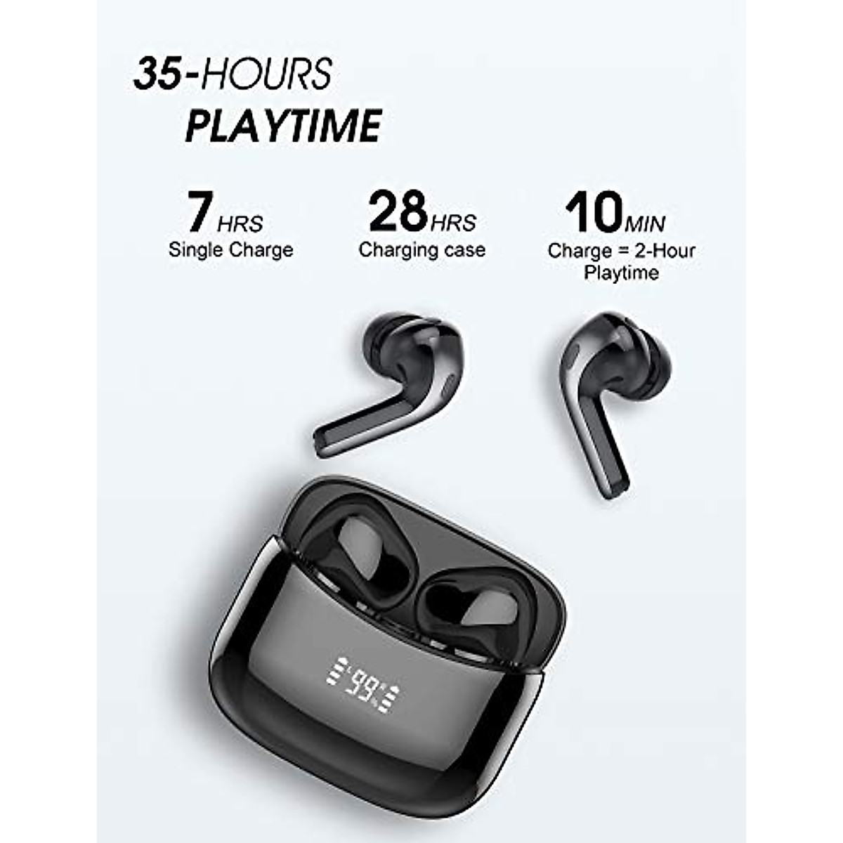 Tiksounds Wireless Earbuds, Bluetooth Headphones with Microphone, IPX7 Waterproof, 35H Playtime with LED Power Display, High-Fidelity Stereo Earphones for Sports and Work (Black)