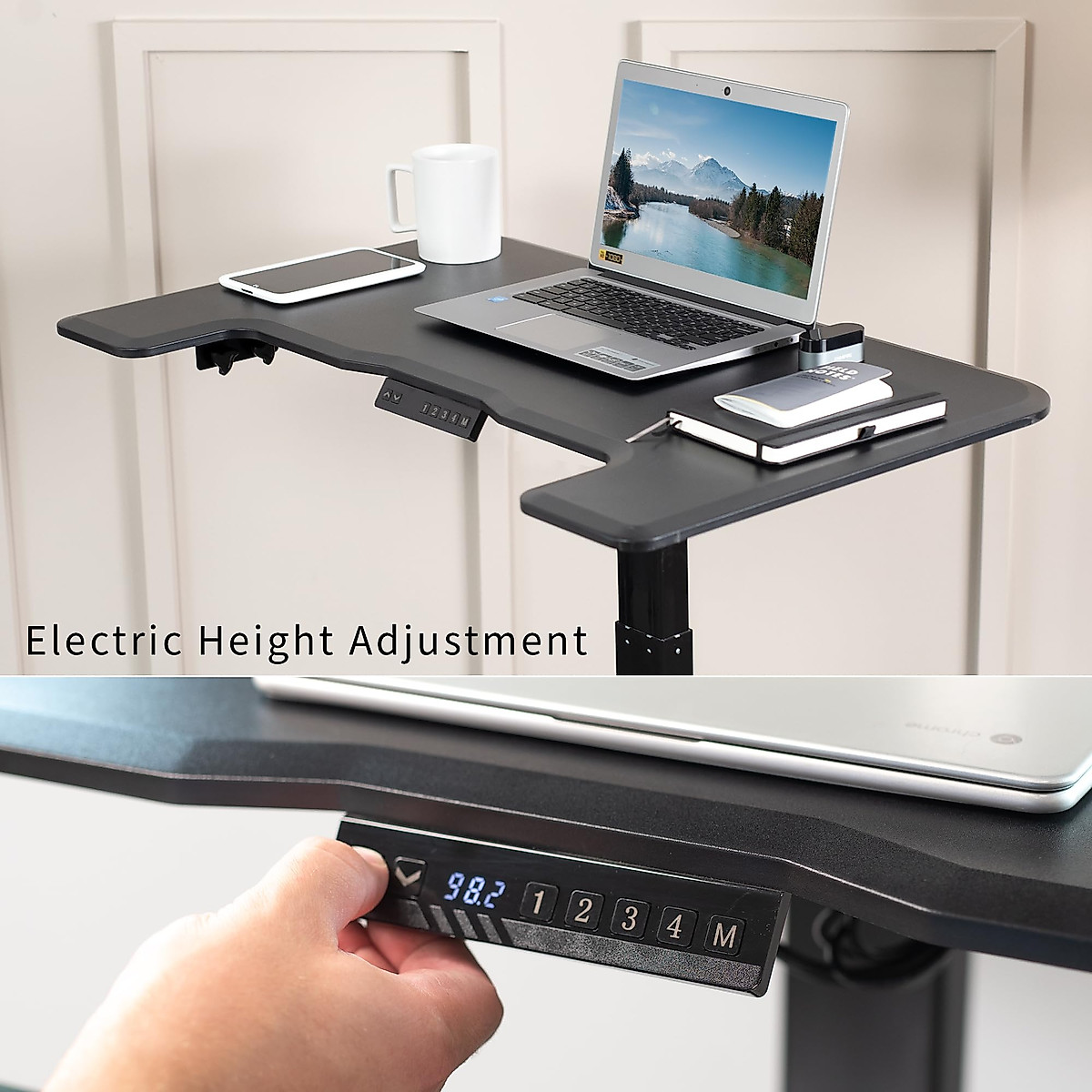 VIVO Black Electric Mobile Height Adjustable 36 inch Dual Platform Standing Desk with Wheels, Rolling Small Space Table, Sit Stand Workstation, DESK-V111VT