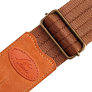 Guitar Strap for Acoustic, Electric Guitars with Suede Leather Ends, Includes 2 Safety Locks, 1 Leather Guitar Strap Button