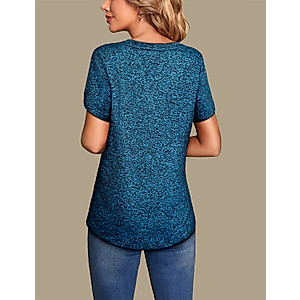 MISS FORTUNE Womens V-Neck Short Sleeve Activewear T-Shirt Petal Sleeve Casual Athletic Moisture Wicking Fitness Tops Blue 3XL