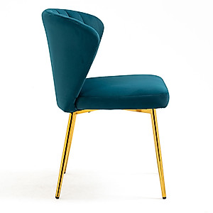 KASUE Classic Velvet Accent Chair, Modern Dining Chairs - A Living Room Essentials, Upholstered Side Chair with Golden Metal Legs, Perfect for Dining Room, Set of 2, Teal.