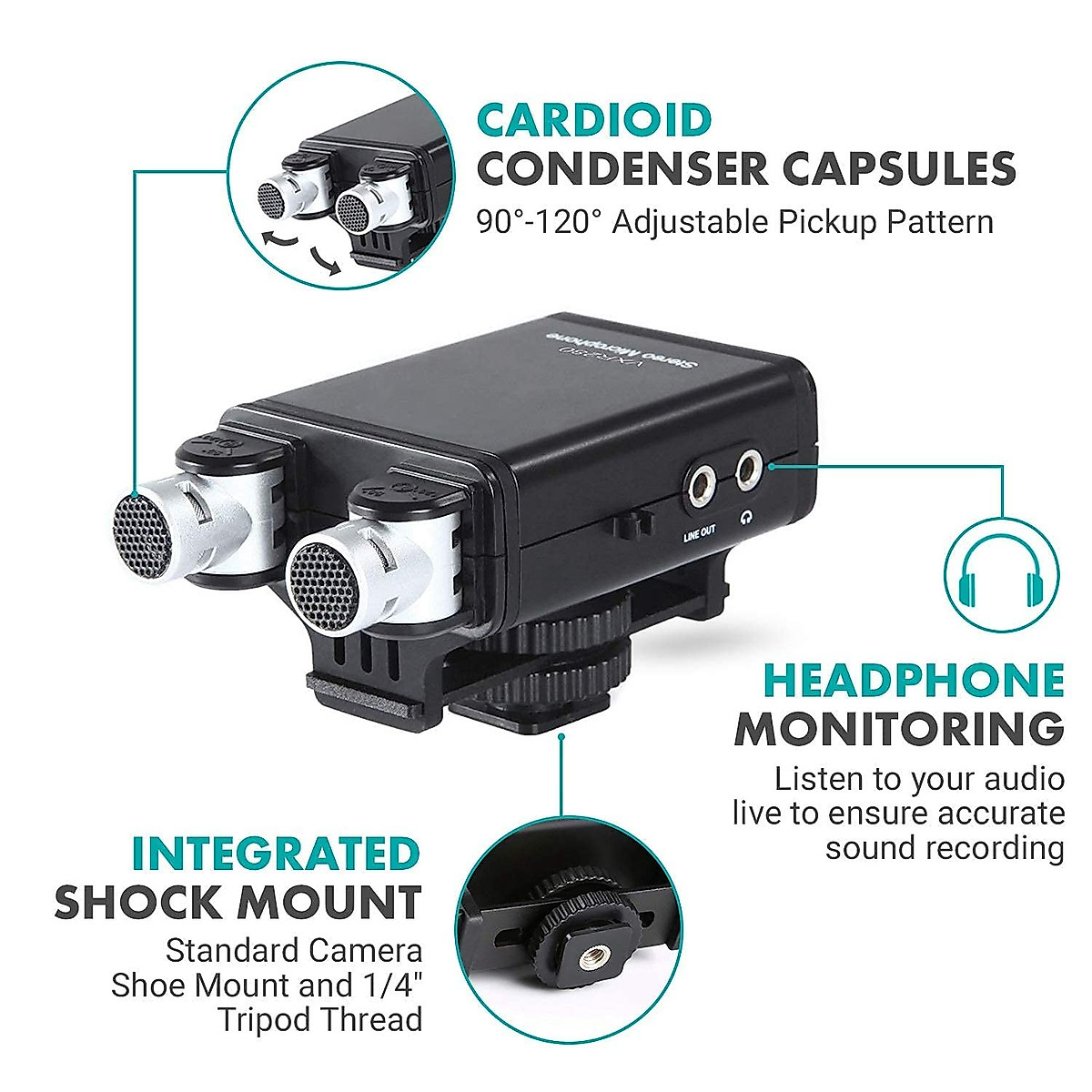 Movo/Sevenoak Camera Stereo Camera Microphone - Condenser Video Mic with 90°-120° Adjustable Directional Mic Capsules - Compatible with Sony, Nikon, and Canon DSLR Cameras