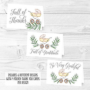 24 Carriage Baby Shower Thank You Cards With Envelopes, Boy or Girl Sprinkle Thank-You Note, 4x6 Gratitude Card Gift For Guest Pack, Gender Reveal DIY So Grateful Greenery Varied Event Stationery