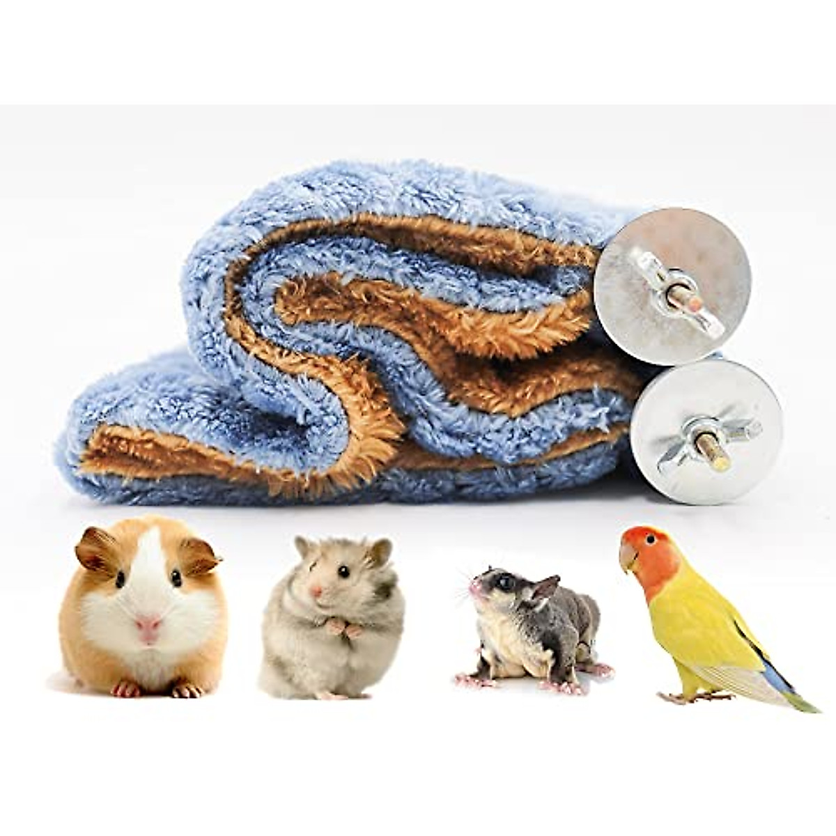 Fleece Winter Warm Rat Hammock, Double Layer Hanging Birds Nest Bed with Warm Fleece, Bird Cage Stand Perch, Hideaway Cave Bed Tent, Sleep Bed Cage Accessories for Rat Guinea Pig Chinchilla (Blue)