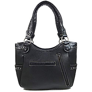 Zelris Western Rearing Horse Embroidered PU Leather Concealed Carry Women Tote Purse with Matching Wallet Set (Black)