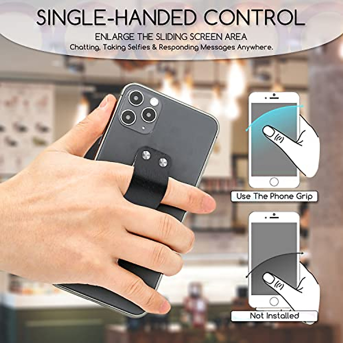 TOQMCI Rainbow Phone Grip Strap Holder Cell Phone Strap Finger Holder for Hand Leather Telescopic Phone Finger Strap Stand Universal Finger Kickstand for Most Smartphones (Black R)