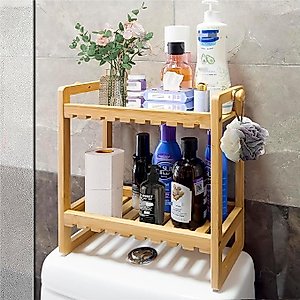 Graceware Over The Toilet Storage Shelf with Adhesive Stickers, Easy Install 2-Tier Bathroom Toilet Shelf Rack Organizer, Bamboo Small Bathroom Above Toilet Storage Rack for Space Saver