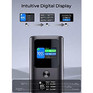 AMEGAT Power Bank 140W, 27600mAh 3-Port Portable Charger PD 3.1 Battery Pack, Smart Digital Display, 140W USB C Fast Recharge, Compatible with iPhone 15/14/13 Series, Samsung, MacBook, Dell, and More