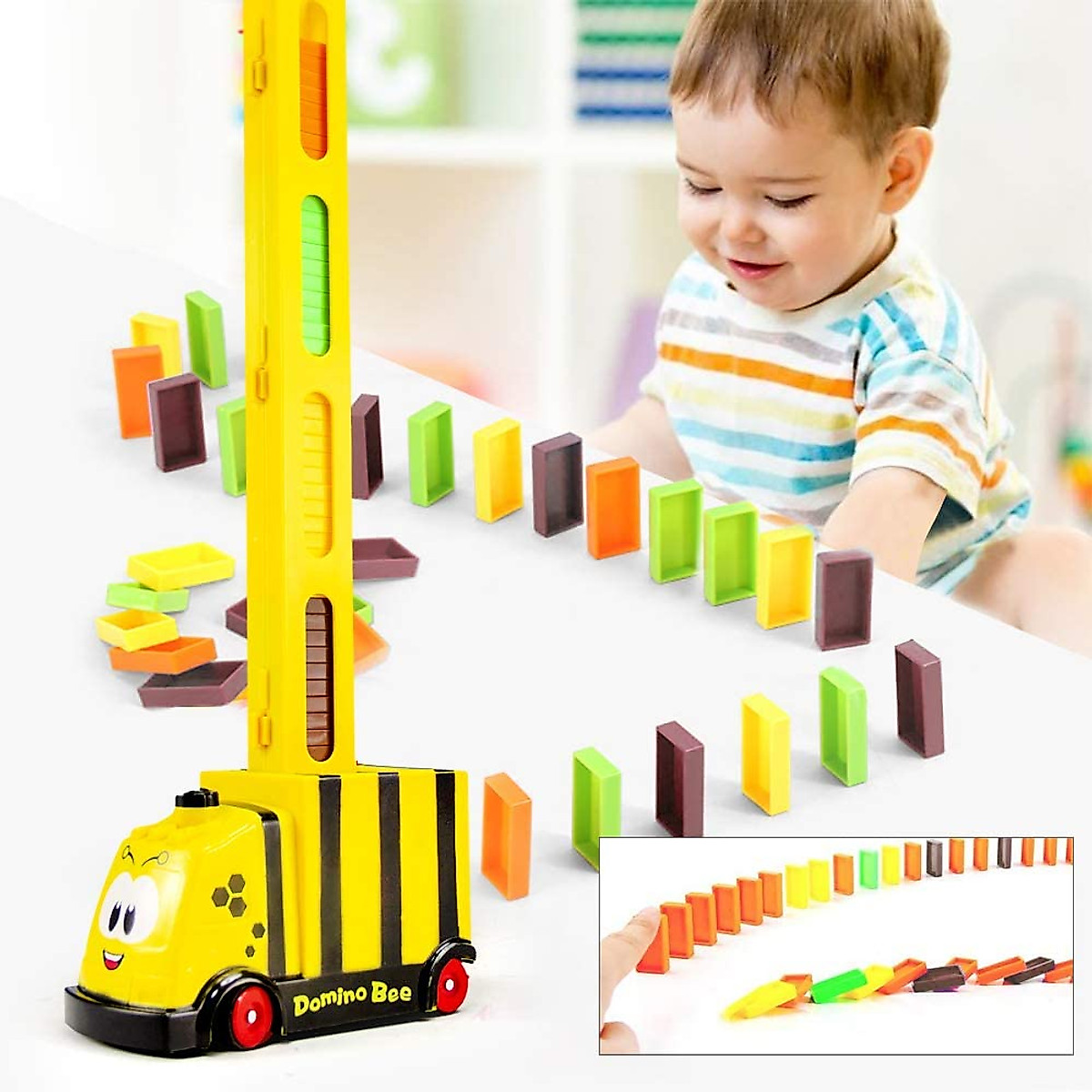 Domino Train, 209 PCS Automatic Electric Dominoes Train Set with 3 Add-on Machine Blocks Toys Educational Building Blocks STEM Toys for Kids 3-8 Year Old Boys and Girls