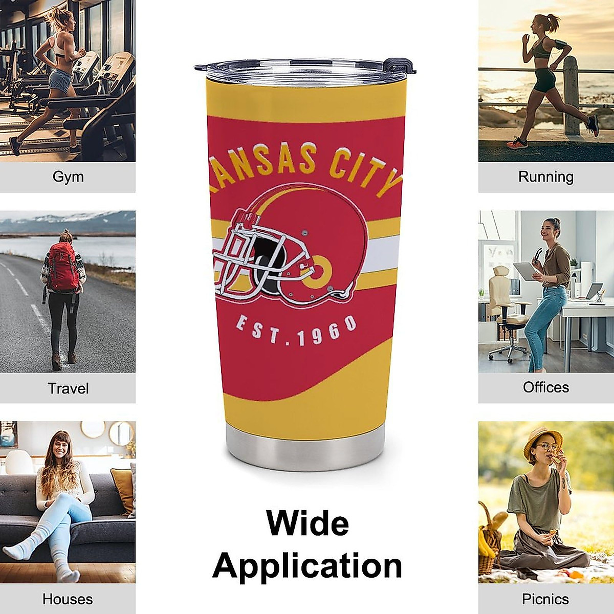 Custom Kansas City Tumbler 20oz Stainless Steel with Lid & Straw Personalized Football Fans Gifts for Women Men Coffee Travel Insulated Mug Cup Add Name Number