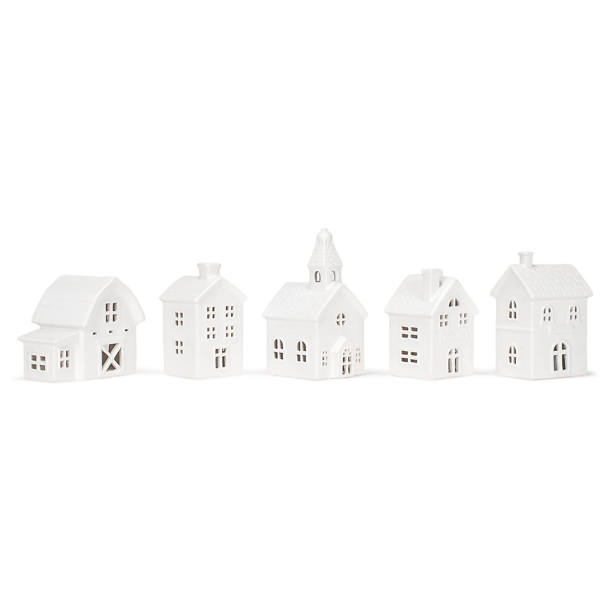 Mark Feldstein & Associates Village with Trees Winter White Glazed Porcelain Holiday Tabletop Figurines, Set of 11, 7 Inch