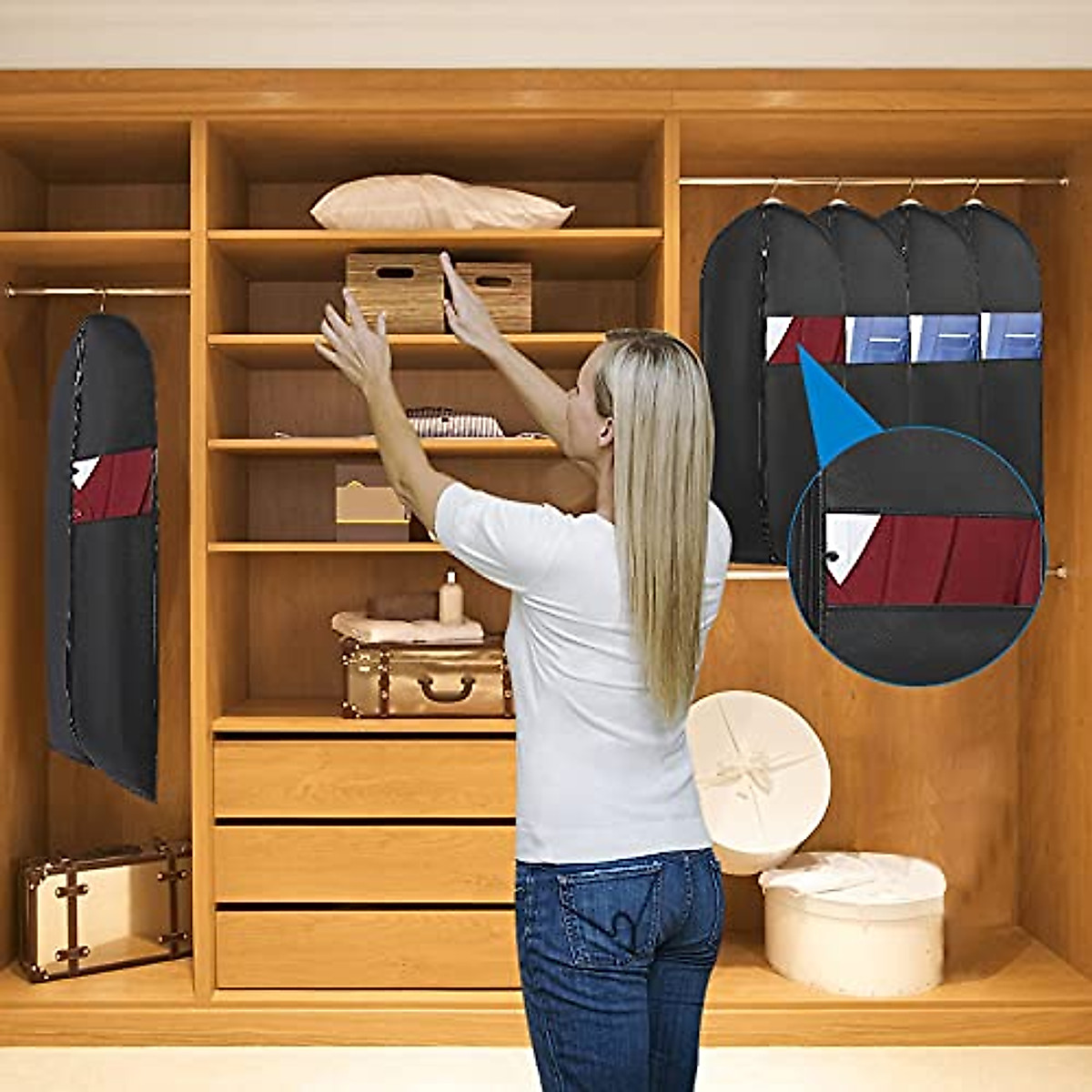 40‘’Garment Bags【3 Pack】Suit Bag for Storage Hanging Clothes Suitable for Storage of Dresses Suits Overcoats Garment Can Provide Neatness and Space-Saving for Your Wardrobe (Black, 40 × 24 Inch)