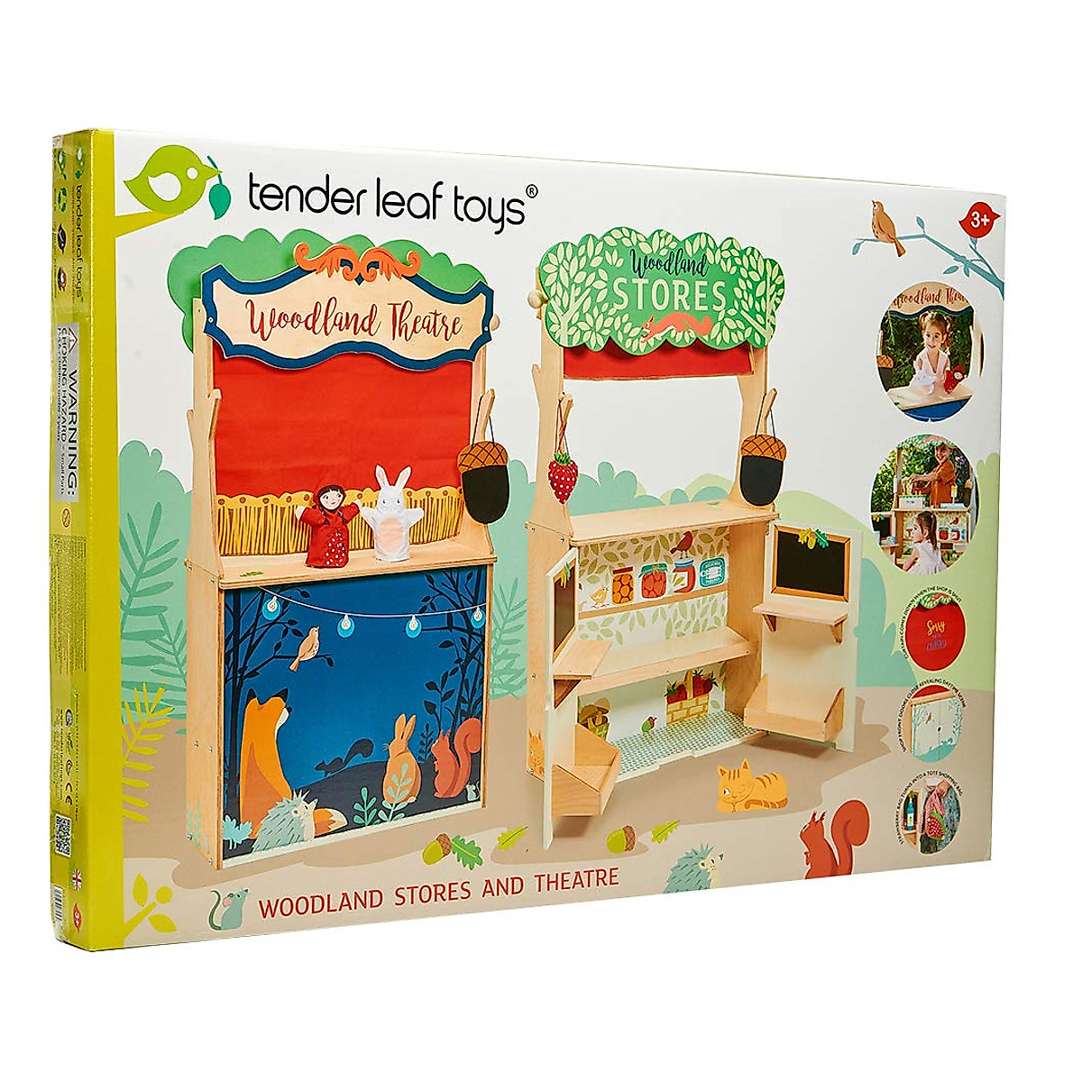 Tender Leaf Toys Woodland Store and Puppet Theater – 2 Sided Reversible Grocery Stand and Hand Puppeteer Stage - Social, Creative, and Imaginative Development – Expressive Role Play – Ages 3 Years +