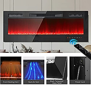 oneinmil Electric Fireplace, 50 inch Wide Recessed/Wall Mounted/Free Standing Electric Fireplace, Remote Control with Timer 12 Adjustable Color Flame, Remote Control,with Crystal Stone, 750/1500W