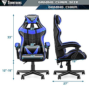 Soontrans Blue Gaming Chairs with Massage,Ergonomic Computer Gamer Chair,Game Chair with Adjustable Headrest and Lumbar Support (Storm Blue)