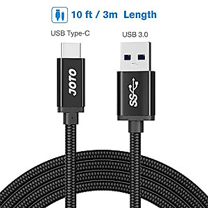 JOTO Type C Cable Extra Long 10ft, USB-C 3.1 Type-C to USB 3.0 Type A Charging Data Cable Heavy Duty Nylon Braided for iPad Pro 12.9/11 Galaxy Ultra S20+ S10 S9 Note 10 9 Tab S4 Nintendo Switch -Black
