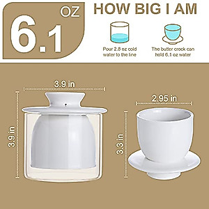 FORHOME Porcelain Butter Keeper Crock Glass French Butter Dish with Lid Ceramic Butter Container with Water Line Soft Butter Keeper White