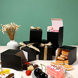 Jutom 100 Pcs Mini Favor Boxes Extra Small Candy Boxes Paper with Gold Ribbon for Birthday Graduation Baby Shower Wedding Party Supplies(3 x 3 x 3 Inch,Black)