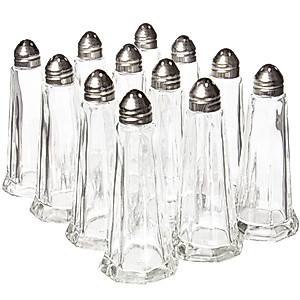 12 Pack of Tower Spice Shakers - 1 Oz Refillable Glass Dispenser & Stainless Steel Chrome Top Lid for Spices, Salt, Pepper & Seasonings for Gourmet Food, Restaurant Dining & Home Kitchen Supplies