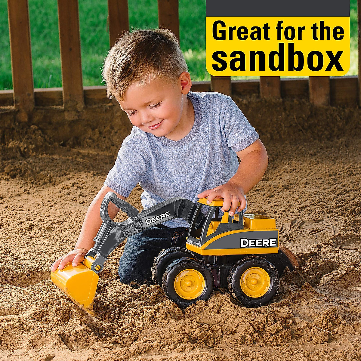 John Deere Sandbox Big Scoop Excavator Toy with Tilting Dump Bed - Construction Toys - Frustration Free Packaging FFP - 15 Inch