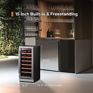 Ca'Lefort 15 Inch Wine Fridge, 28 Bottle Wine Cooler Refrigerator, 40-65°F Wine Refrigerator Glass Door, 3 LED Dual Zone Wine Fridge, Built-in or Freestanding Fridge for Home/Bar/Kitchen (3.0 cu.ft)
