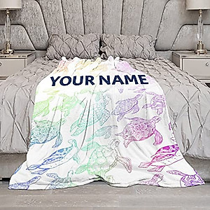 Personalized Sea Turtle Blanket Gifts with Text Name, 40"x50" Turtle Flannel Fleece Throw Blanket Soft, Lightweight, Comfortable, Warm Sea Turtle Themed Blanket for Kids Adults