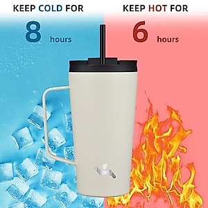 Konokyo Insulated Tumbler with Handle and Straw, 18 OZ Travel Coffee Mug Stainless Steel Cup Metal Water Bottle,Angel White