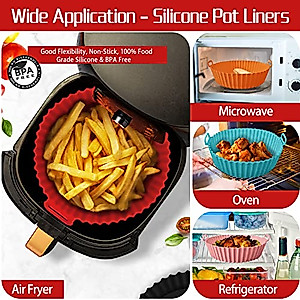 2 Pack Silicone Air Fryer Liners, 8 Inch Reusable Air Fryer Silicone Pot Round Air Fryer Silicone Basket for 3.5 to 7 QT for Baking Oven Microwave Accessories (Pink+Blue)