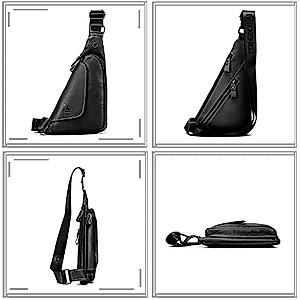 pundarika Leather Sling bag for men women casual crossbody backpack small shoulder bag chest bag-Black