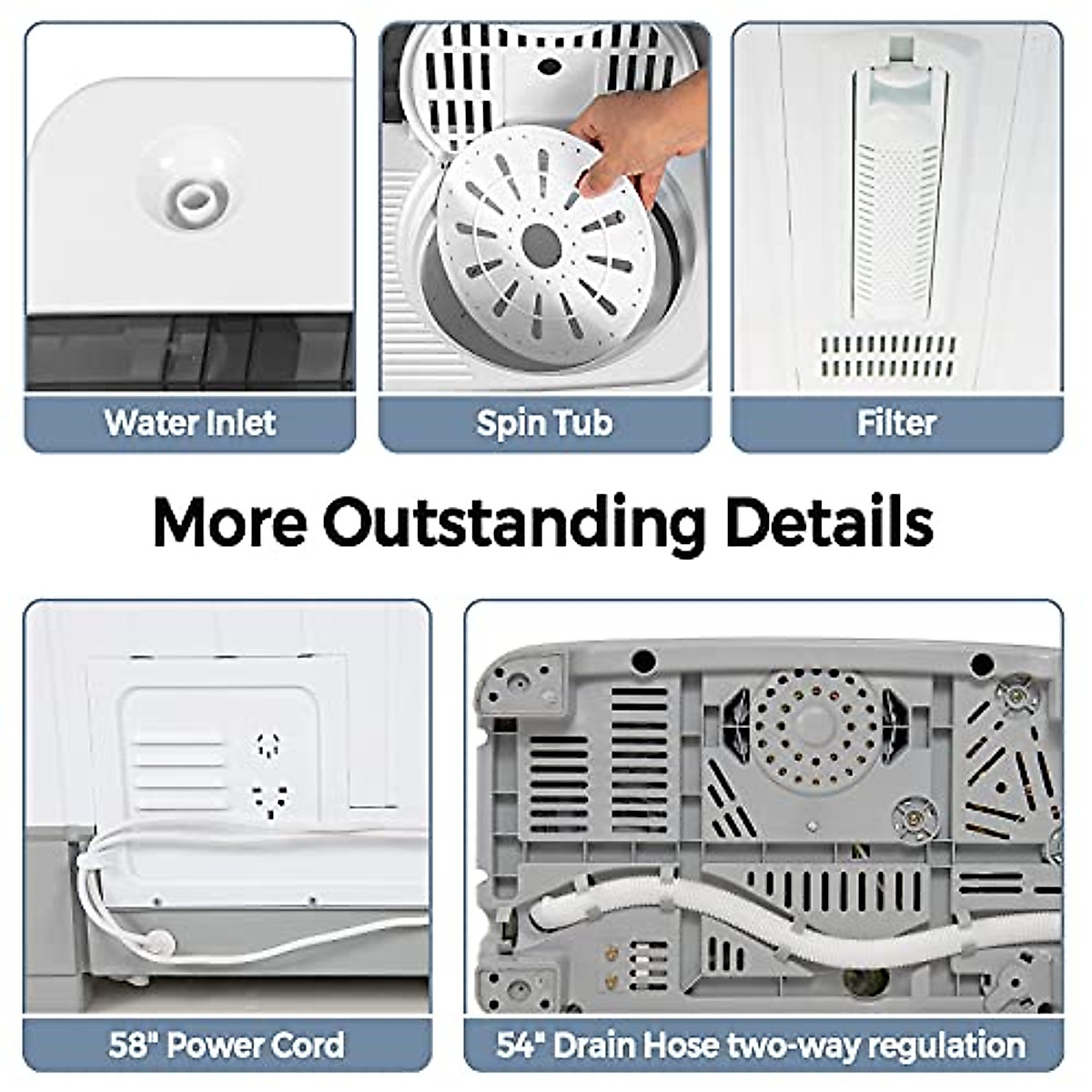 Giantex Portable Washing Machine, 2 in 1 Laundry Washer and Spinner Combo, 22lbs Capacity 13.2 lbs Washing 8.8 lbs Spinning, Timer Control, Drain Pump, Dorm Apartment Semi-Automatic Twin Tub Mini Washer