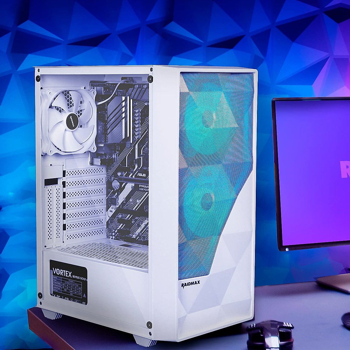 Raidmax Meshian X902 PC Case, Mid-Tower Gaming PC Case with Diamond Mesh Grill, Tempered Glass Side Panel, Pre-Installed Fans Computer Case, ARGB Light, USB 3.0, HD Audio, ATX Case, White