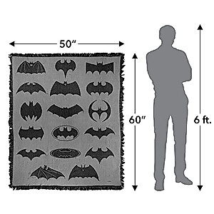LOGOVISION Batman Blanket, 50"x60" Bat Symbol Woven Tapestry Cotton Blend Fringed Throw