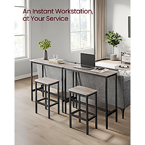 VASAGLE Dining Table Set, Bar Table and Chairs Set, Kitchen Bar Height Table with Stools Set of 2, Steel Frame, Industrial, 39.4 x 15.7 x 35.4 Inches, Heather Greige and Ink Black ULBT218B02