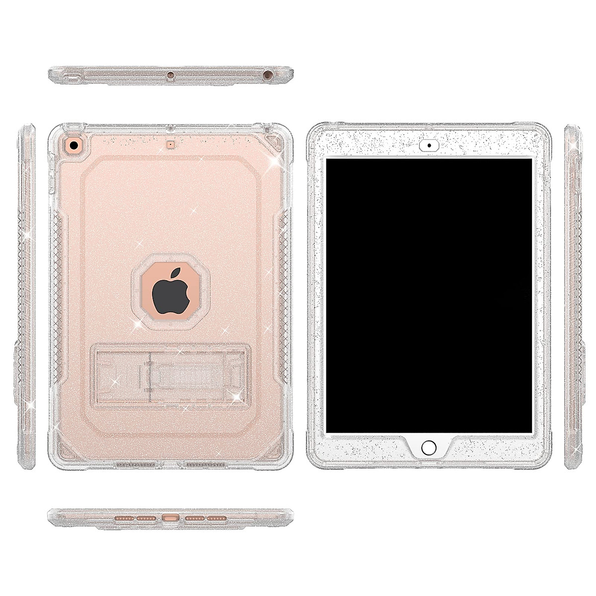 ZoneFoker Case for iPad Air 2 Case, for iPad 6th/5th Generation 2018/2017, for Apple iPad 9.7 inch with Screen Protector/Stand,Clear Glitter Full-Body Coverage Slim Cover for Girls Women Kids