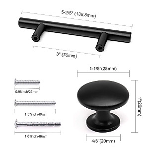 SUNRIVER 30Packs Stainless Steel Kitchen Cabinet Round Knobs and Pulls Black Coating Brushed Cupboard Handles and Round Knobs 3" Cabinet Hardware 20pcs knobs& 10pcs Handles Set