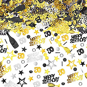 50th Birthday Confetti 50 Number Confetti 50th Party Confetti Metallic Foil 50 Table Scatter Confetti Decoration for 50 Birthday Party DIY Arts Crafting Supplies, Gold Black and Silver (3000 Pieces)