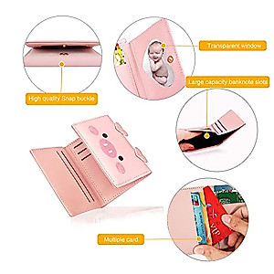 CONISY Cute Wallets for Women, Leather RFID Blocking Small Trifold Wallet with ID Window for Girls and Ladies Womens Wallet -Pig (Pink)